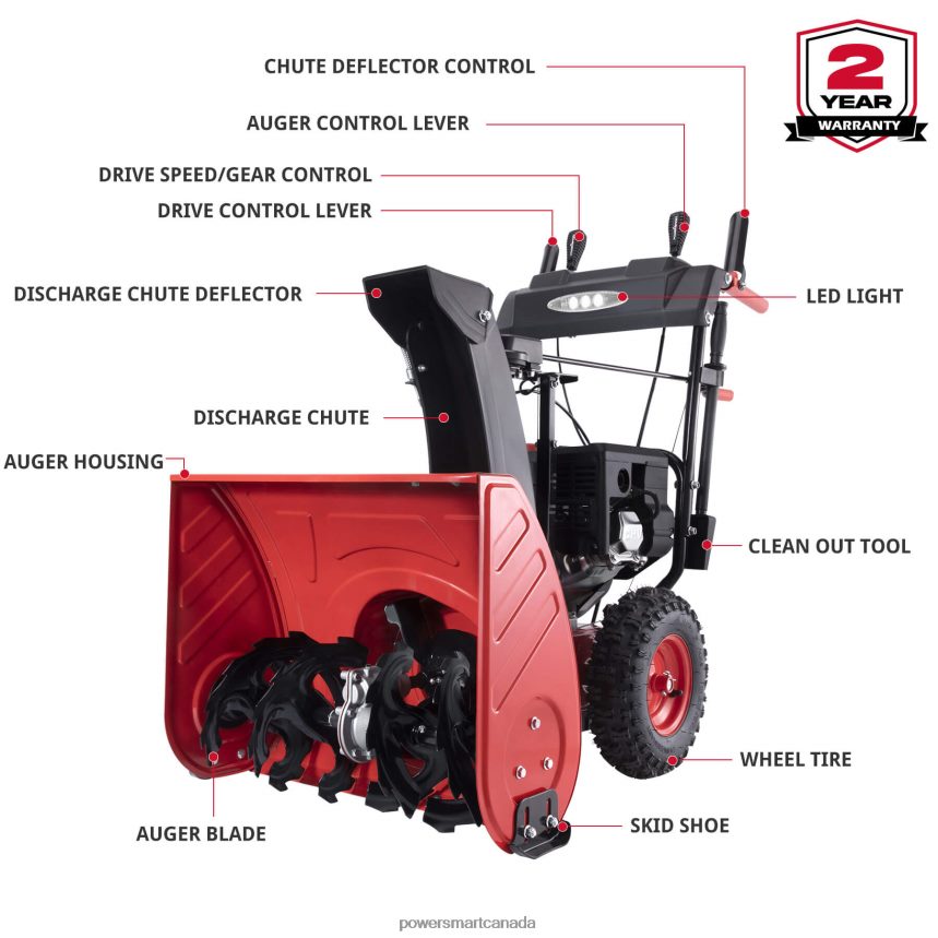 26 212cc Two Stage Gas Snow Blower w/ LED Light PSSW2260LED PowerSmart ...